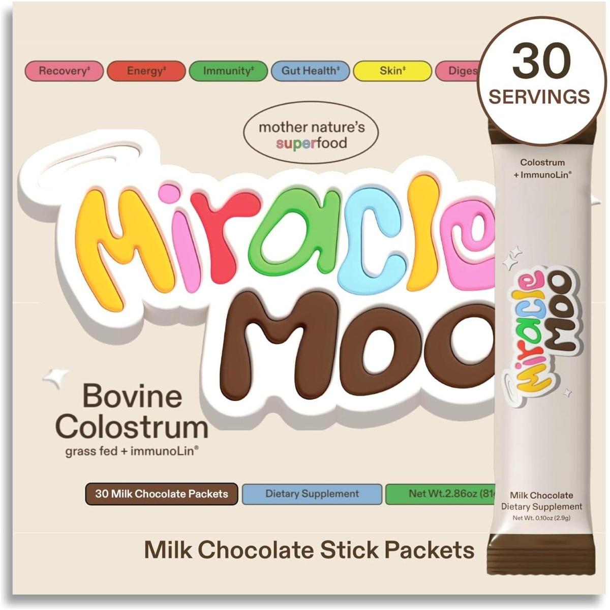Miracle Moo Chocolate Colostrum Supplement for Gut Health 30 Servings