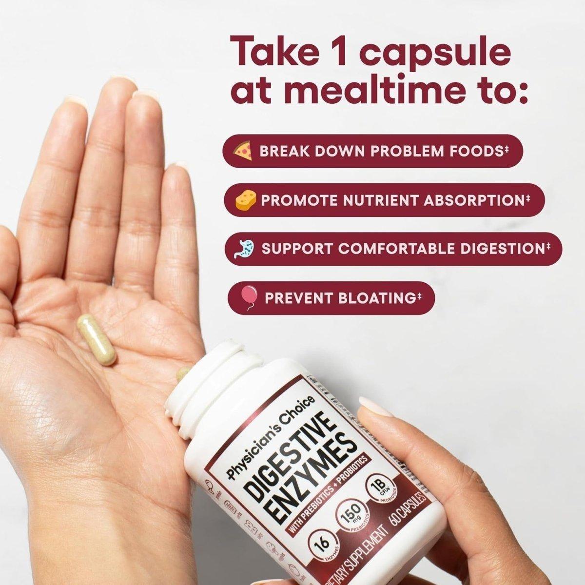 Physician's Choice Digestive Enzymes - 180 Count | Dual-Action ...