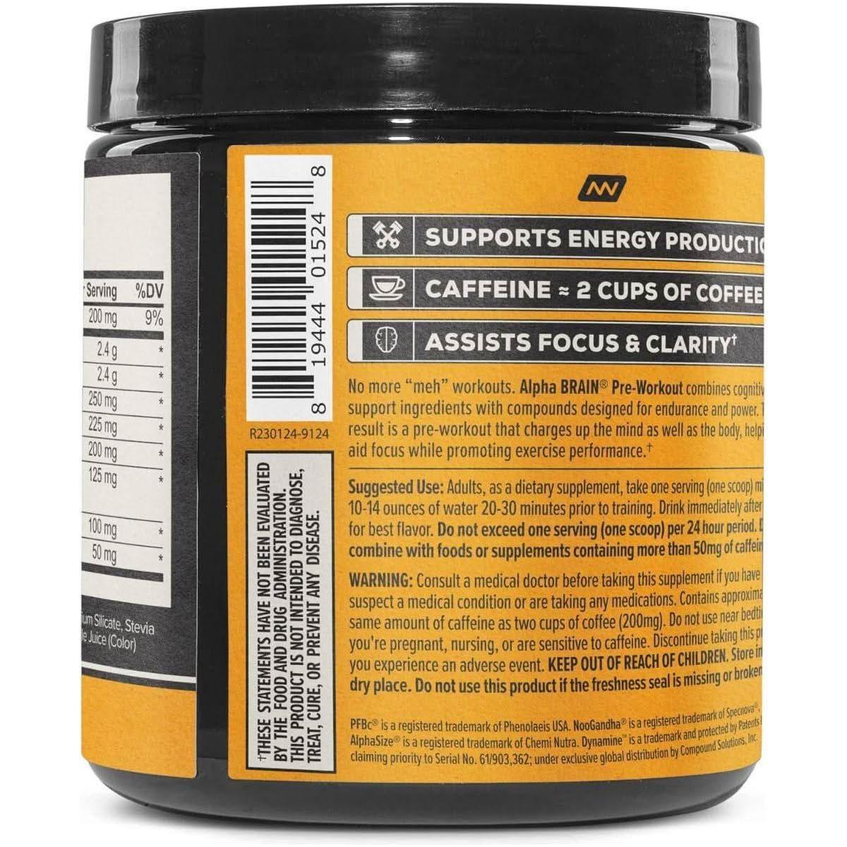 Onnit Alpha Brain Pre-Workout - Yuzu Peach 208g (20 Serving Tub) - Glam ...
